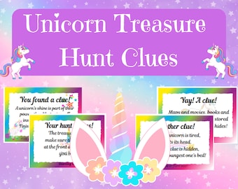 Unicorn Treasure Hunt for Kids, Unicorn Scavenger Hunt Clues, Unicorn ...