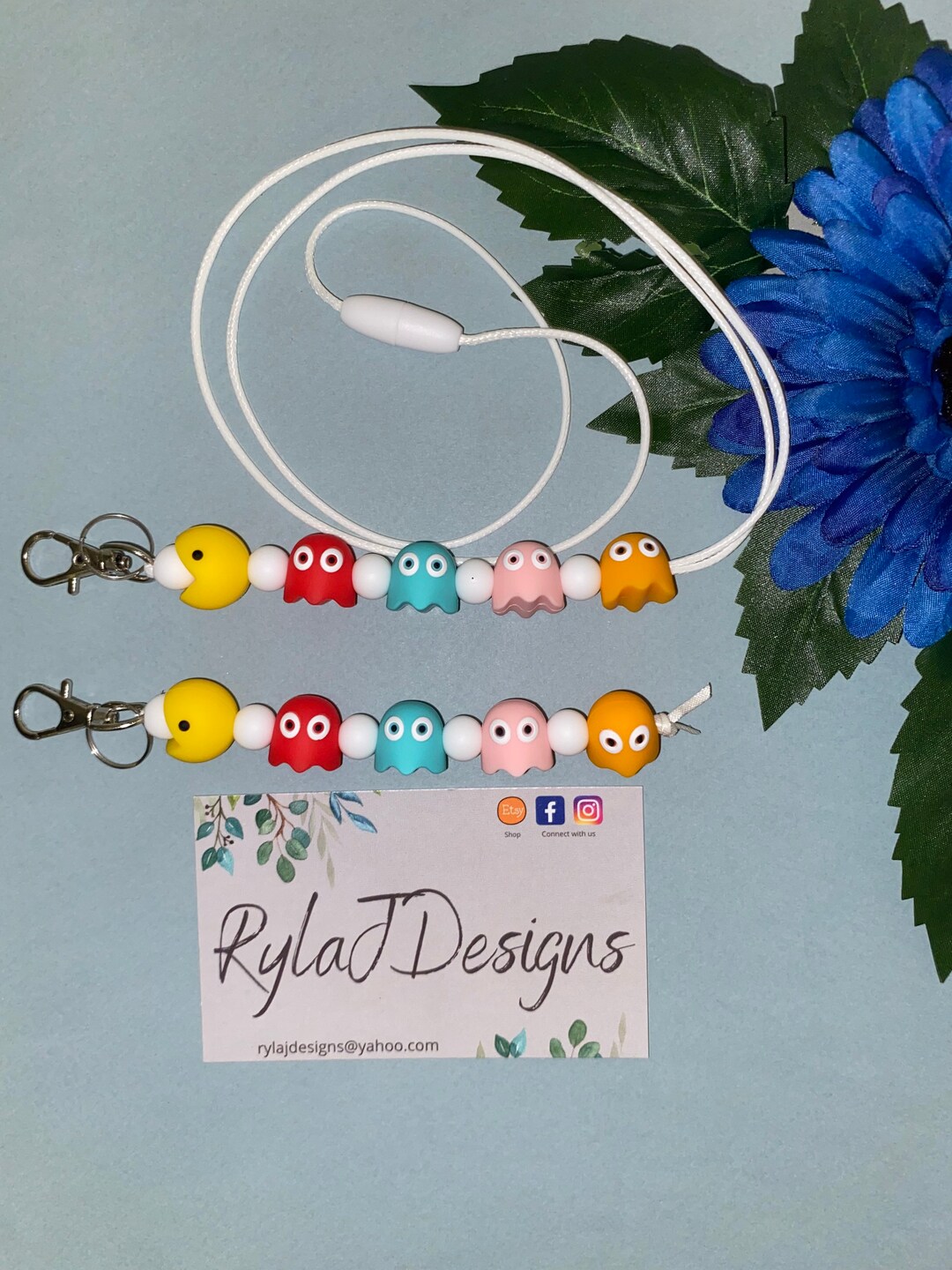 PAC MAN Key Chain Handmade Silicone Bead Keychain Bag Tag School Bag ...