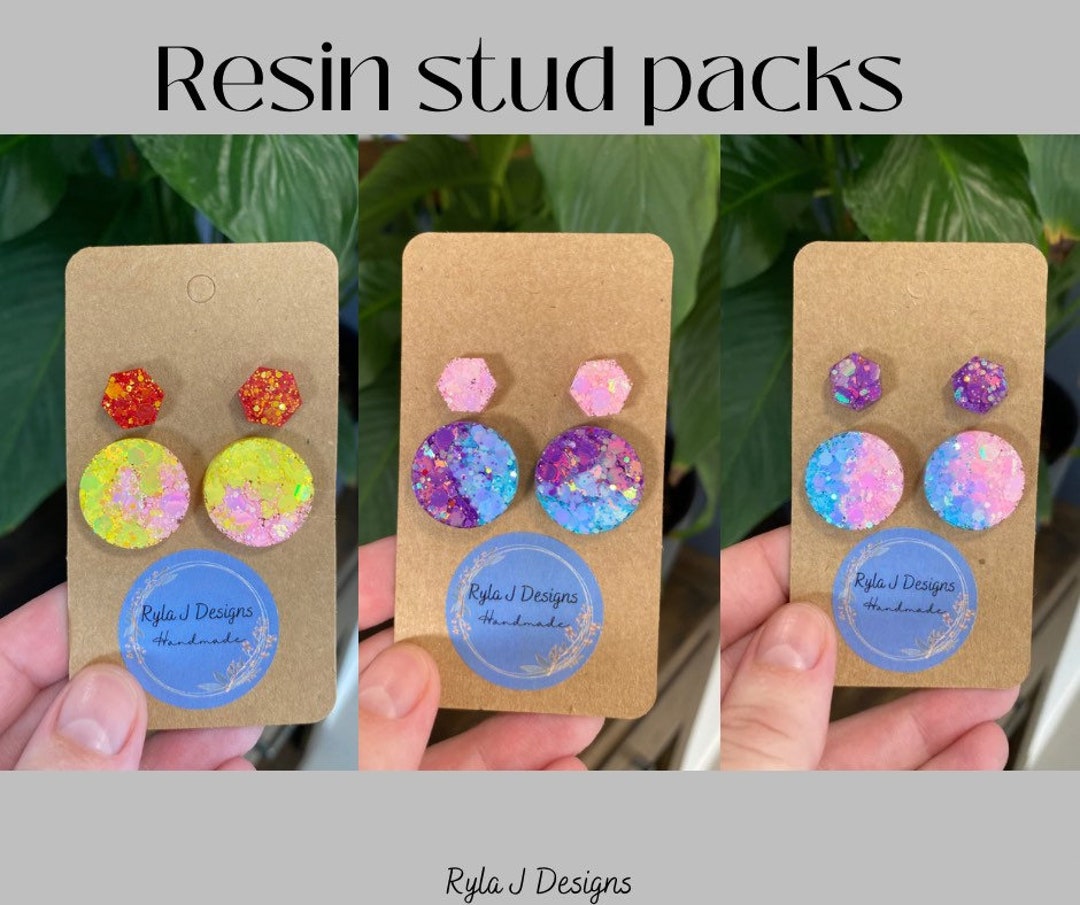 Resin Stud Packs 12mm Hexagon With 20mm Round Glitter Stud Earring ...