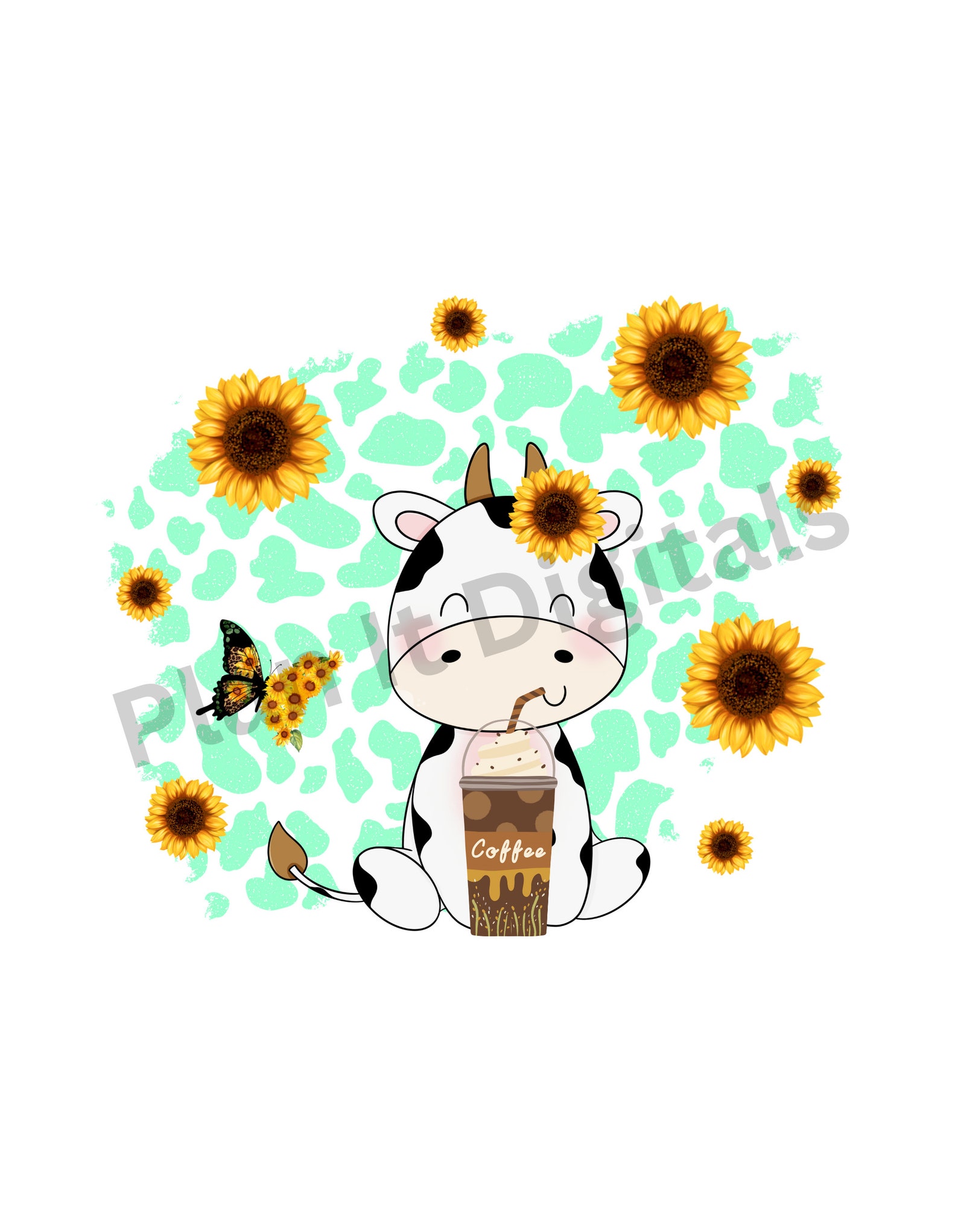 Cow Print Coffee PNG, Coffee Lover PNG, Sunflower Coffee PNG, Cow Print ...