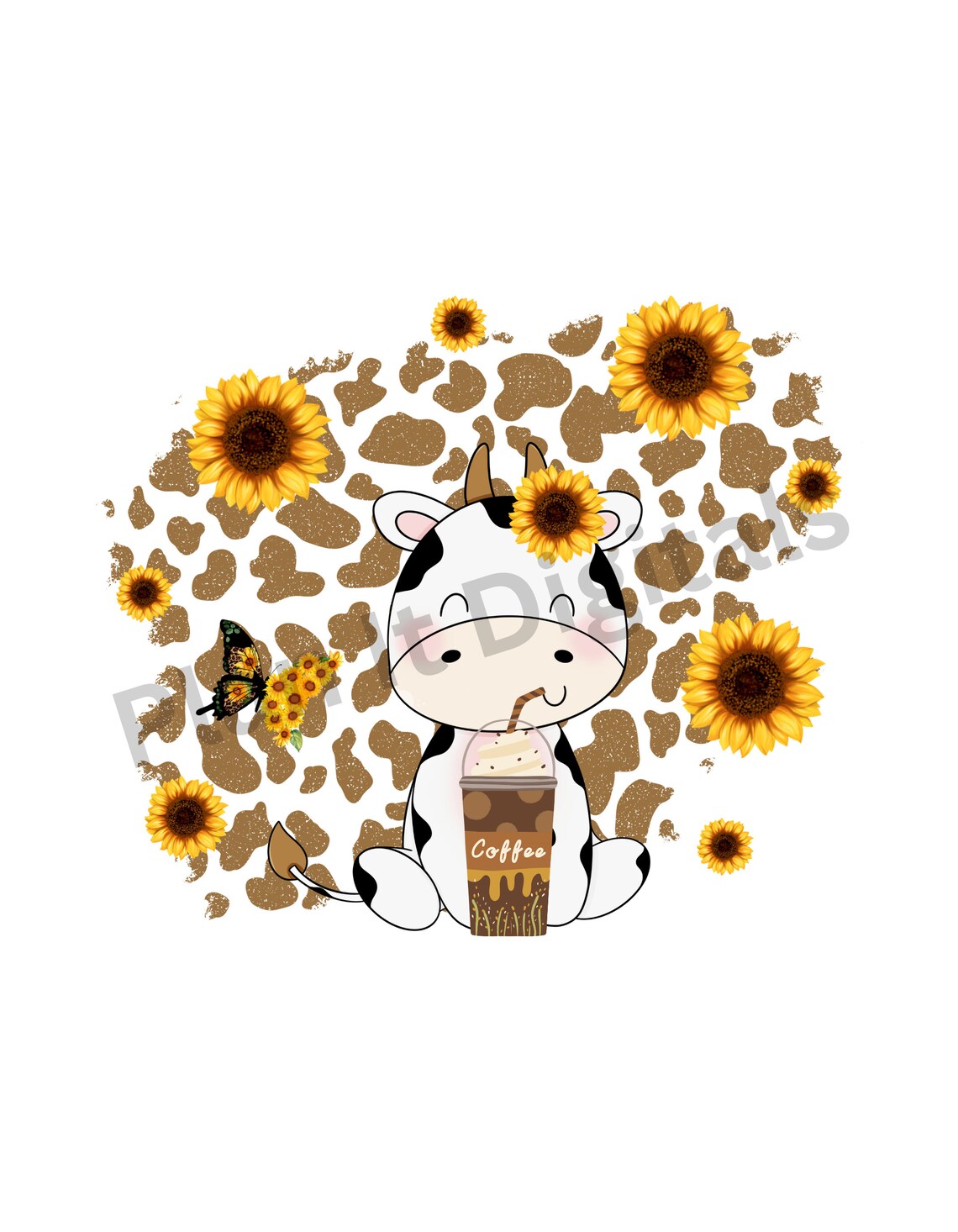 Cow Print Coffee PNG, Coffee Lover PNG, Sunflower Coffee PNG, Cow Print ...