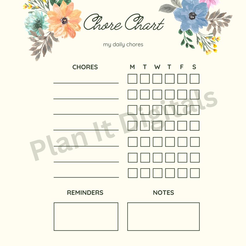 Printable Daily Chore Chart PDF, Printable, PDF ONLY - Etsy