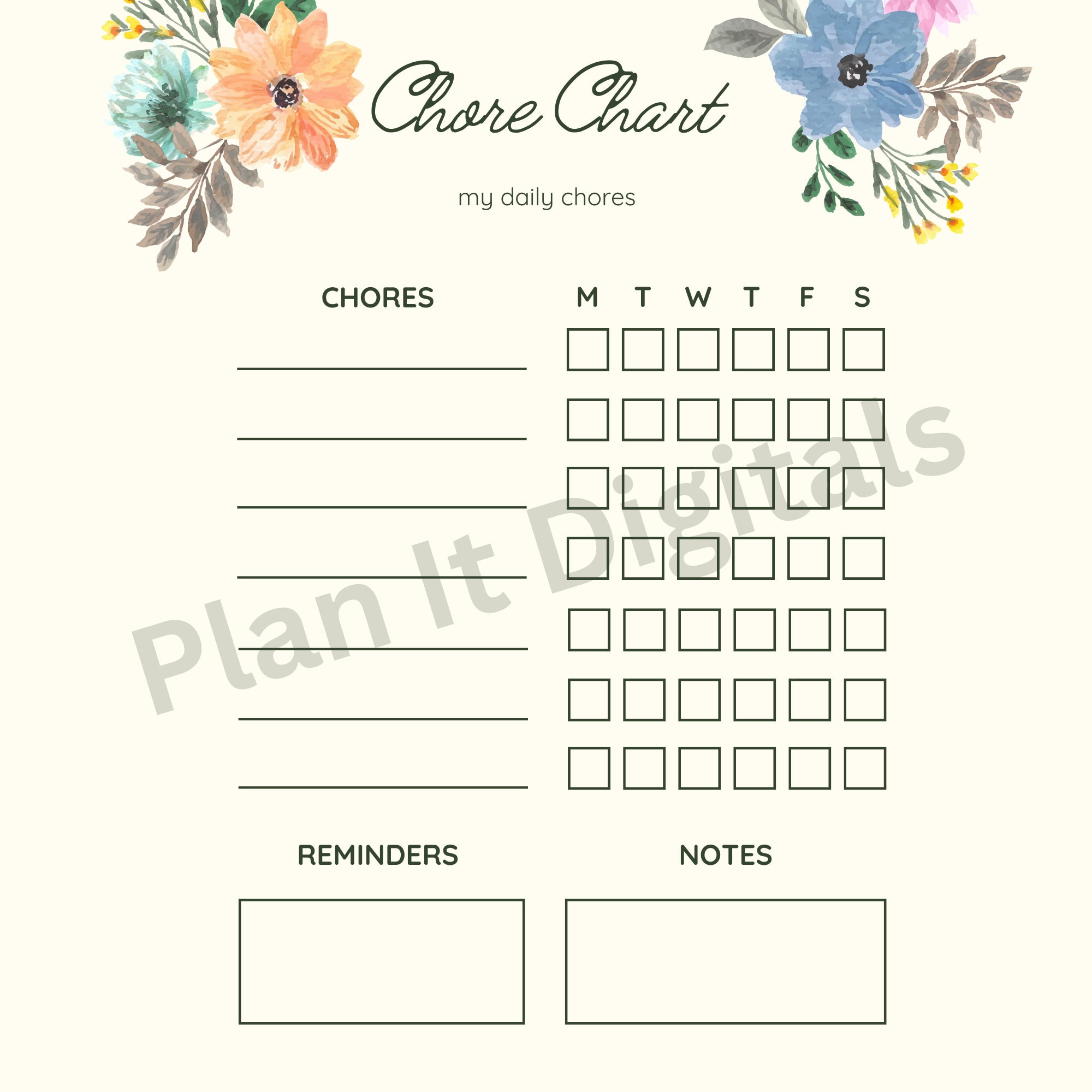 Printable Daily Chore Chart PDF, Printable, PDF ONLY - Etsy