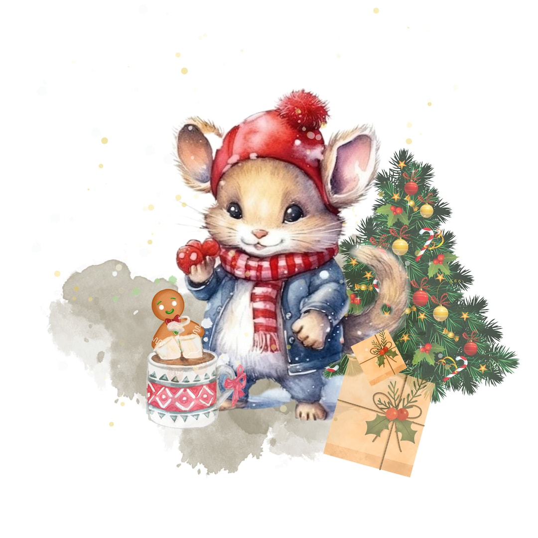 Christmas Mouse Watercolor Clipart PNG Snowy Festive Animal Clipart ...