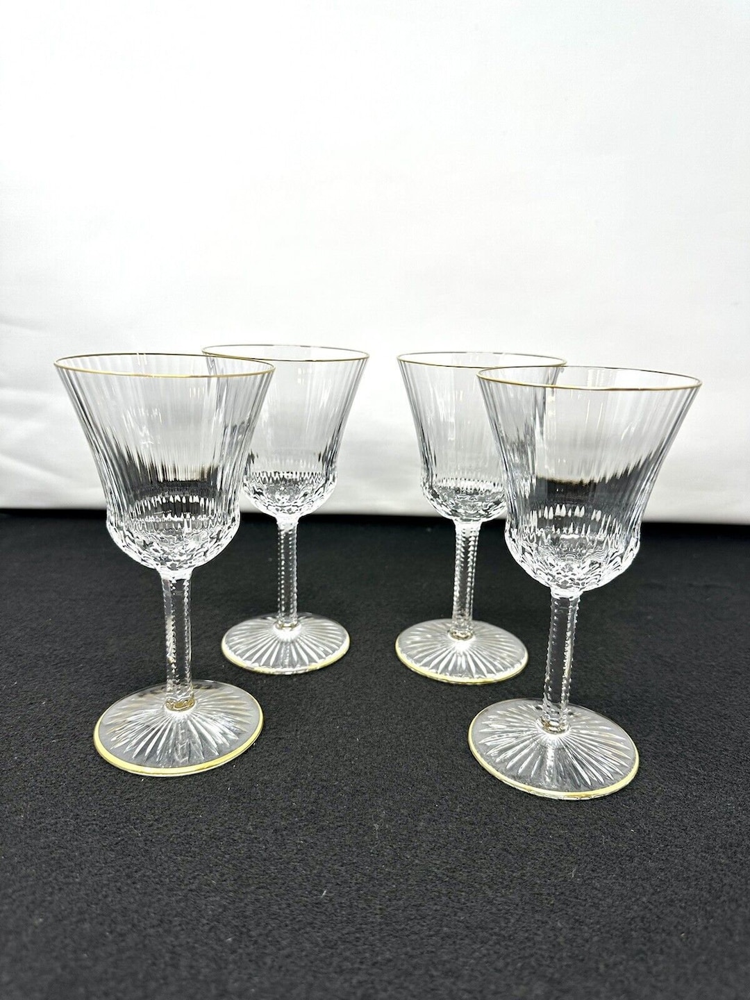 4 St Louis Apollo Gold Crystal Wine Goblet Burgundy Glass Gold Rim 6 3/ ...