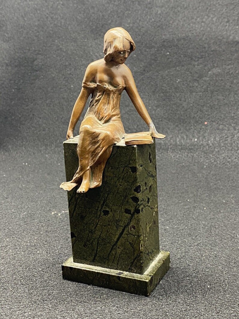 Art Deco Nouveau Cast Girl Lady Bronze Marble Base Reading Cleavage - Etsy