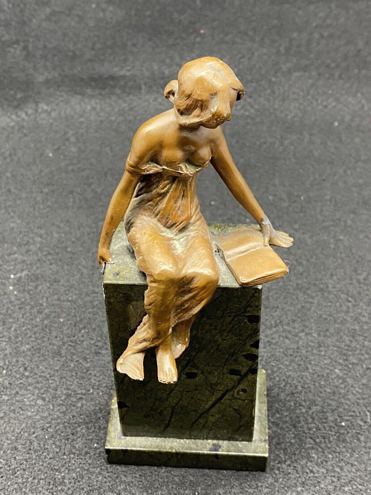 Art Deco Nouveau Cast Girl Lady Bronze Marble Base Reading - Etsy