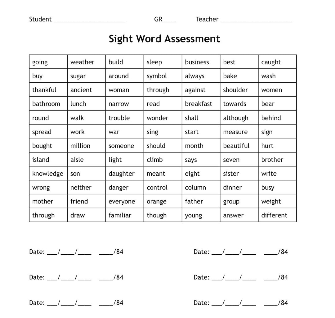 Level 4, 5 Sight Words + Assessment - Etsy