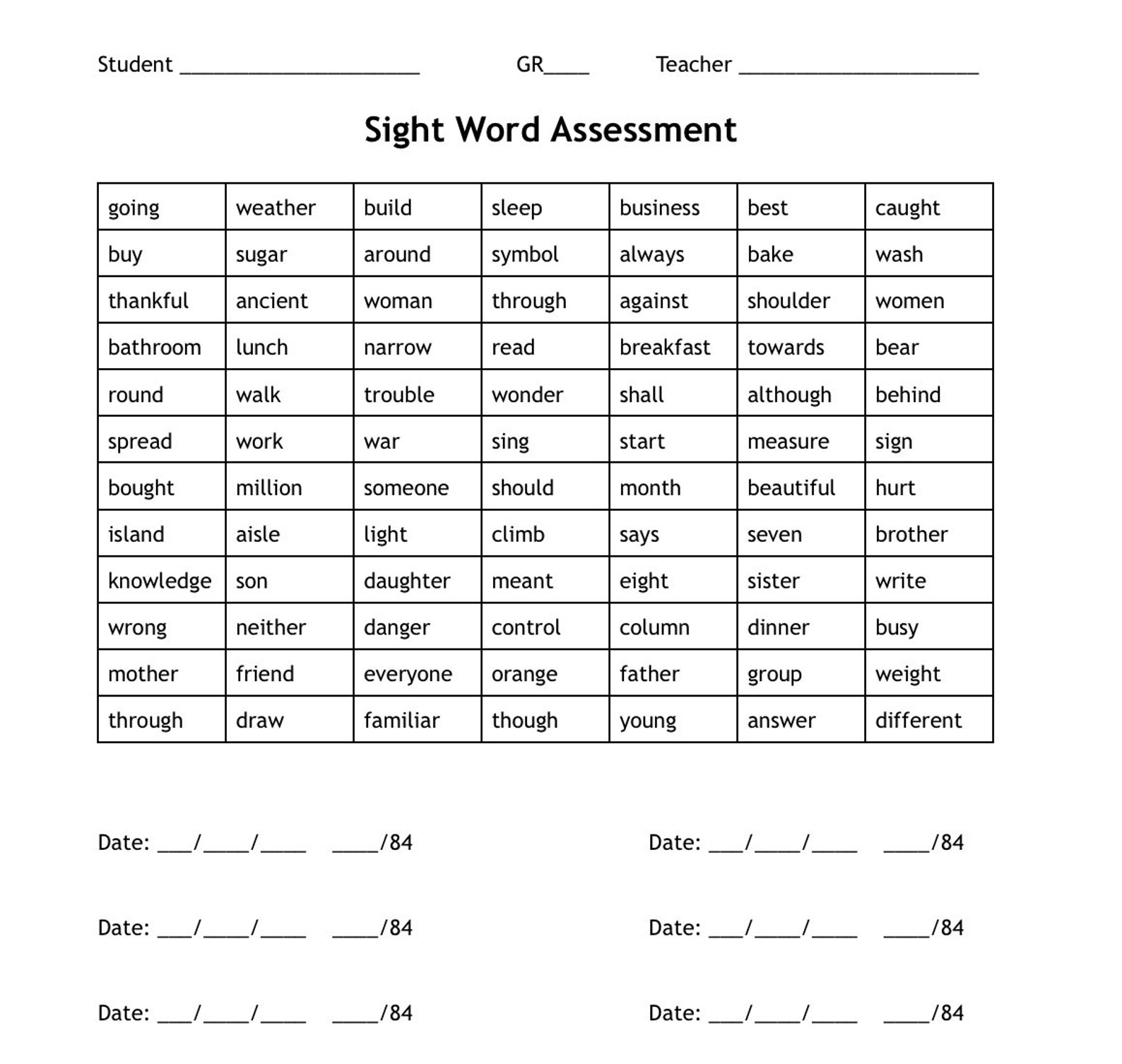 Level 4 5 Sight Words Assessment Etsy level-4-5-sight-words-assessment-etsy