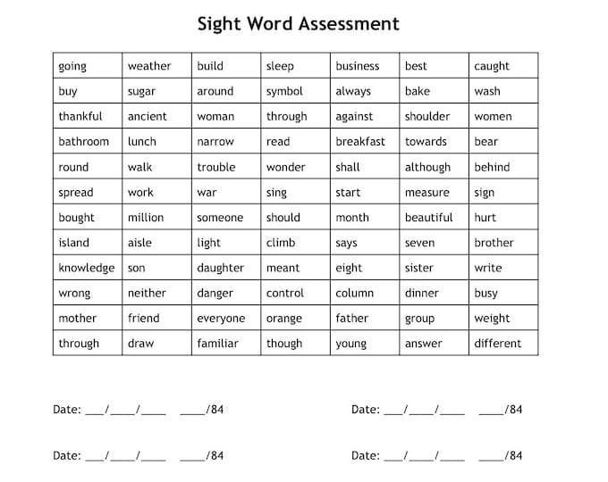 First / Second Grade Sight Words + Assessment - Etsy Canada