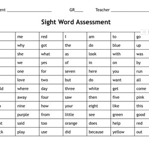 Sight Word Assessment Checklist - Etsy UK