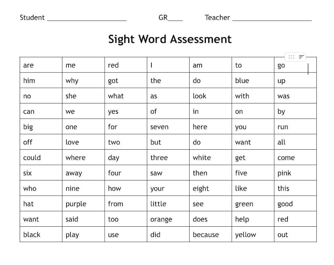 First / Second Grade Sight Words + Assessment - Etsy Canada