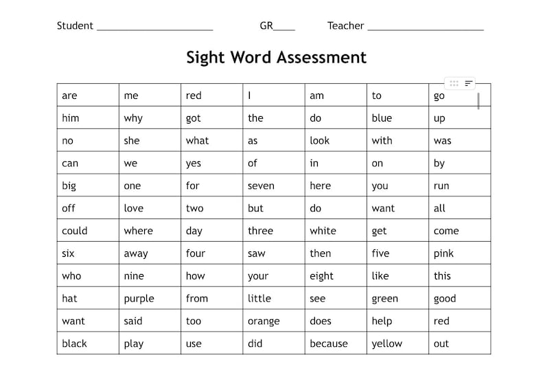 Prek Kindergarten Sight Word Assessment - Etsy
