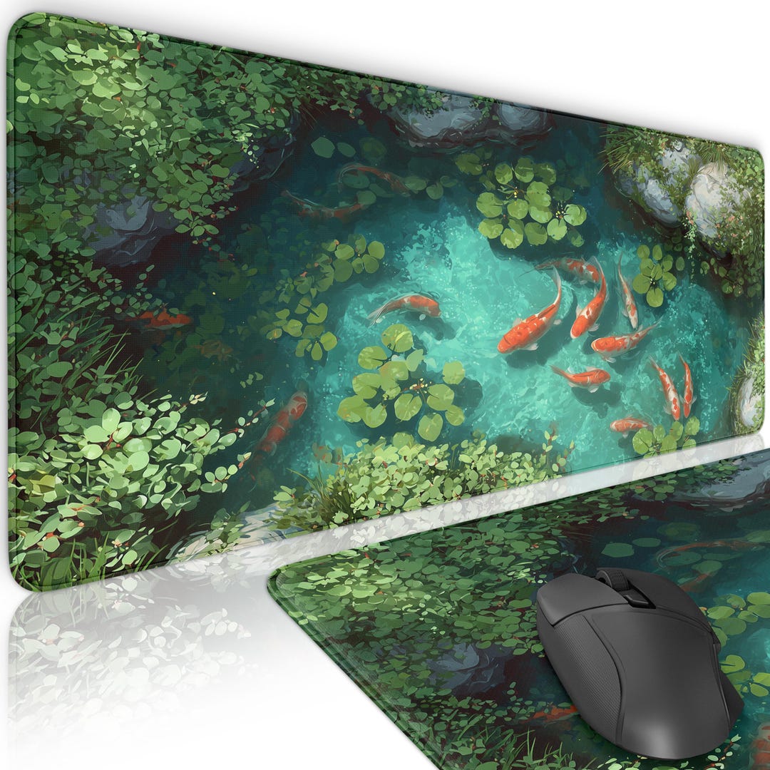 Koi Fish Desk Mat | Japanese Art Mouse Pad | Water Resistant Mat | Gift ...