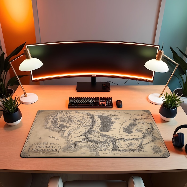 Middle Earth Map Mouse Pad | Water-resistant Gaming & Office Desk Mat ...