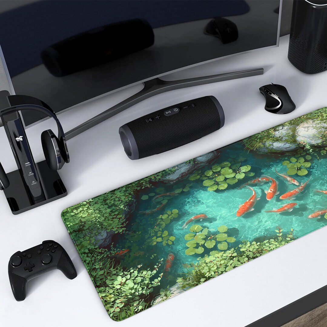 Koi Fish Desk Mat – Japanese Wave Mouse Pad | Large Gaming Pad - Etsy