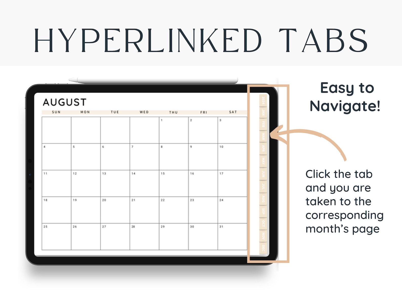 2024 DIGITAL MONTHLY CALENDAR Hyperlinked iPad Calendar Goodnotes ...