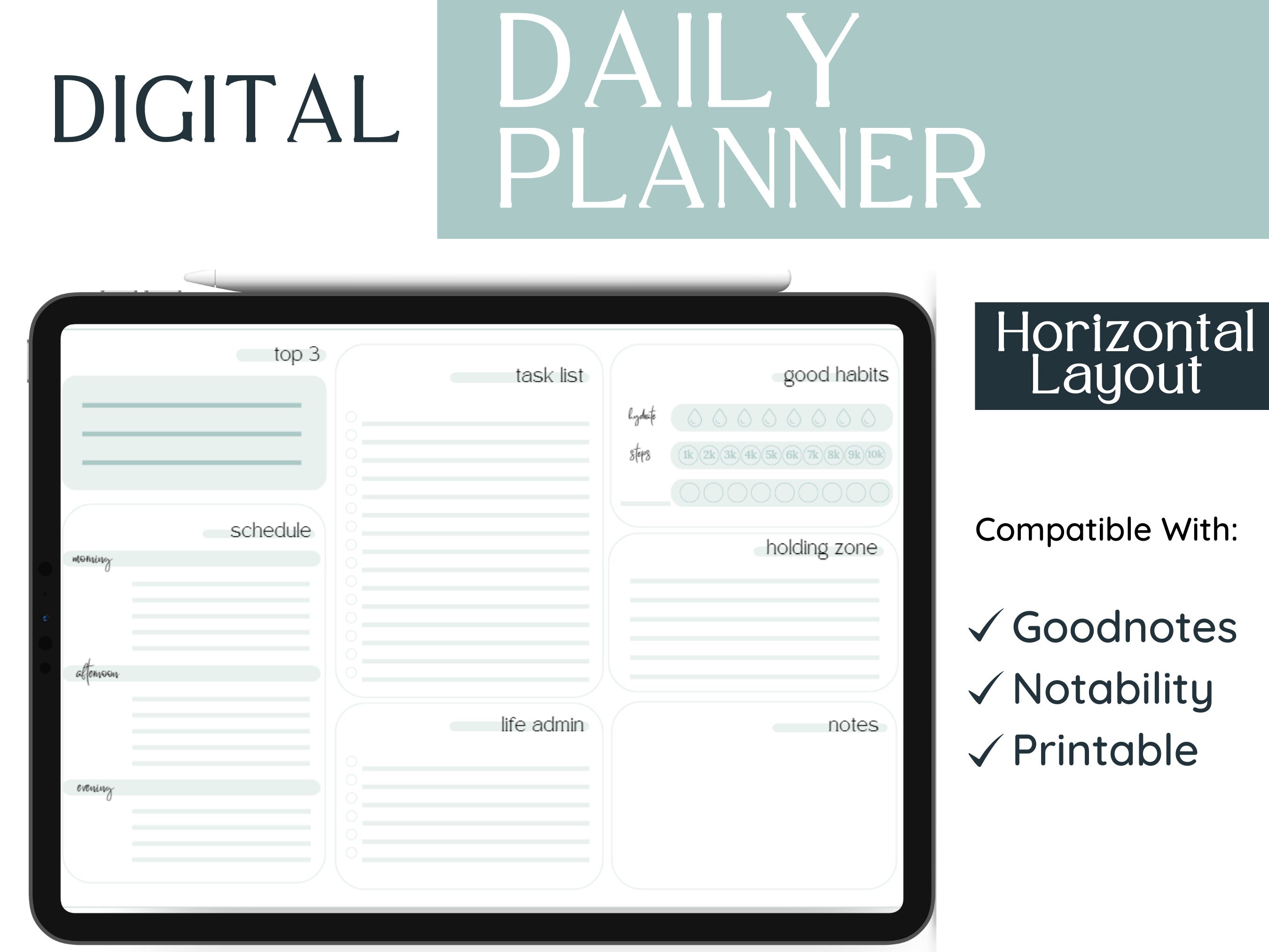 Digital Planner Horizontal Daily Planner Goodnotes Template Daily ...