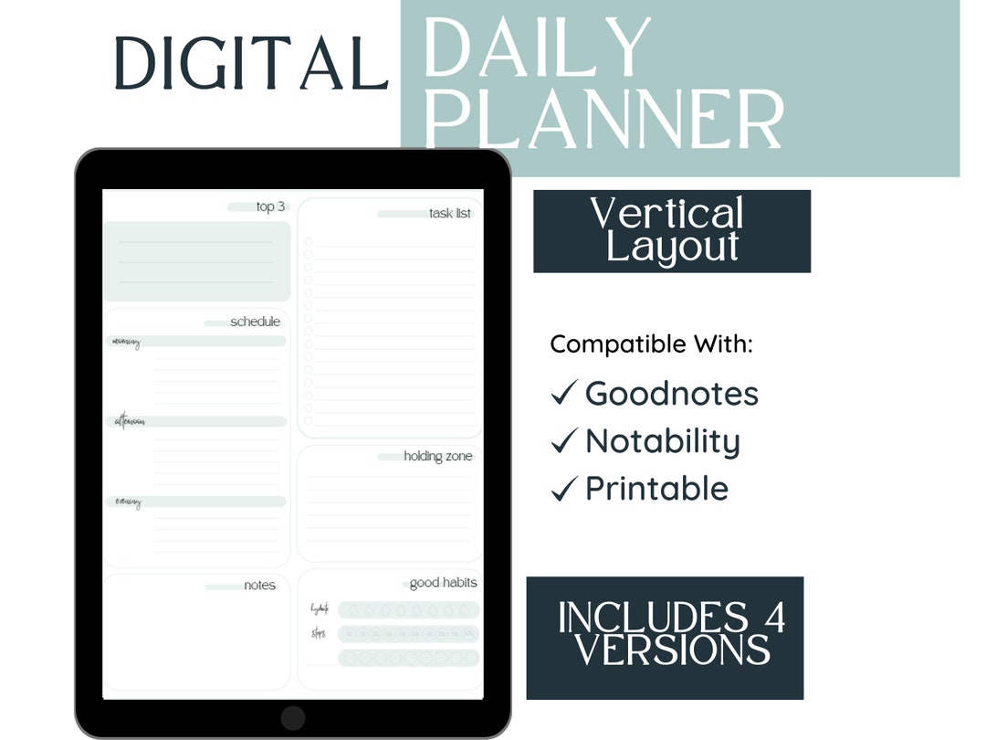 Daily Digital Planner | Vertical Layout | Goodnotes Template ...