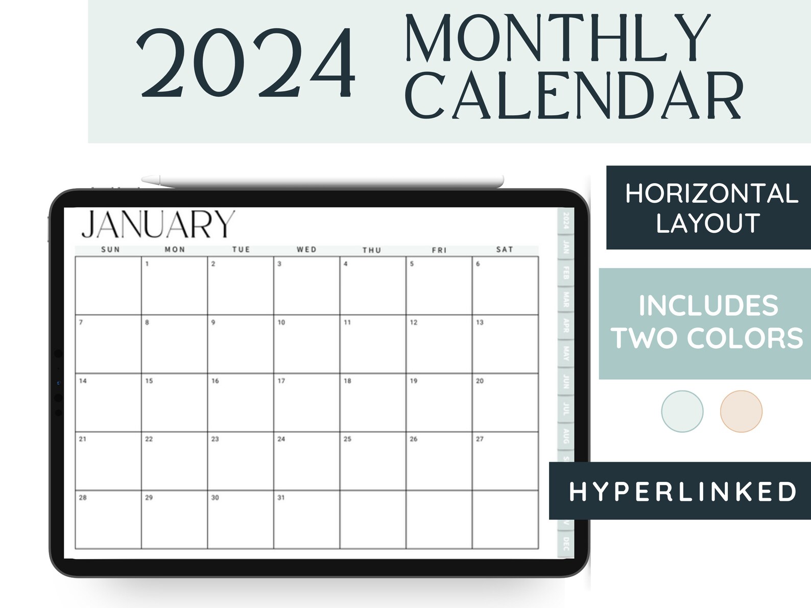 2024 DIGITAL MONTHLY CALENDAR - Hyperlinked | iPad Calendar | Goodnotes ...