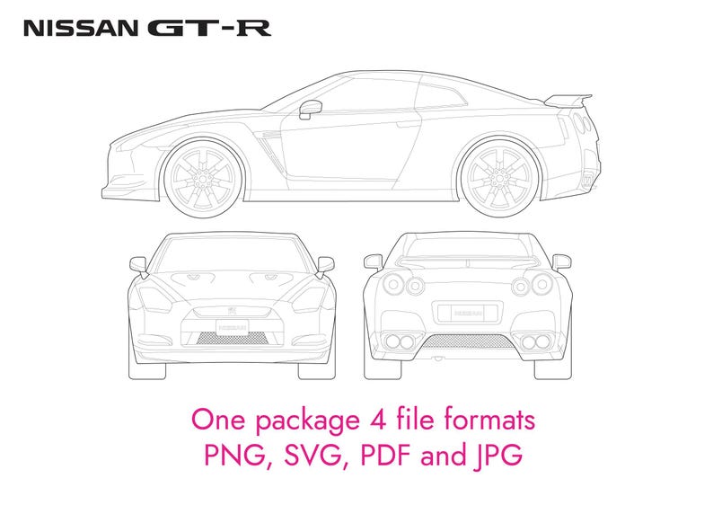 Nissan GT-R R35 Line Art – Digital Car Illustration | Perfect for Car ...
