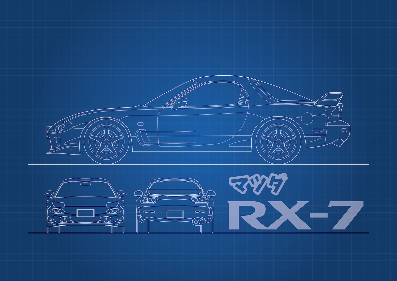 High Quality Mazda RX7 Blueprint, Printable Wall Art, Desktop Wallpaper ...