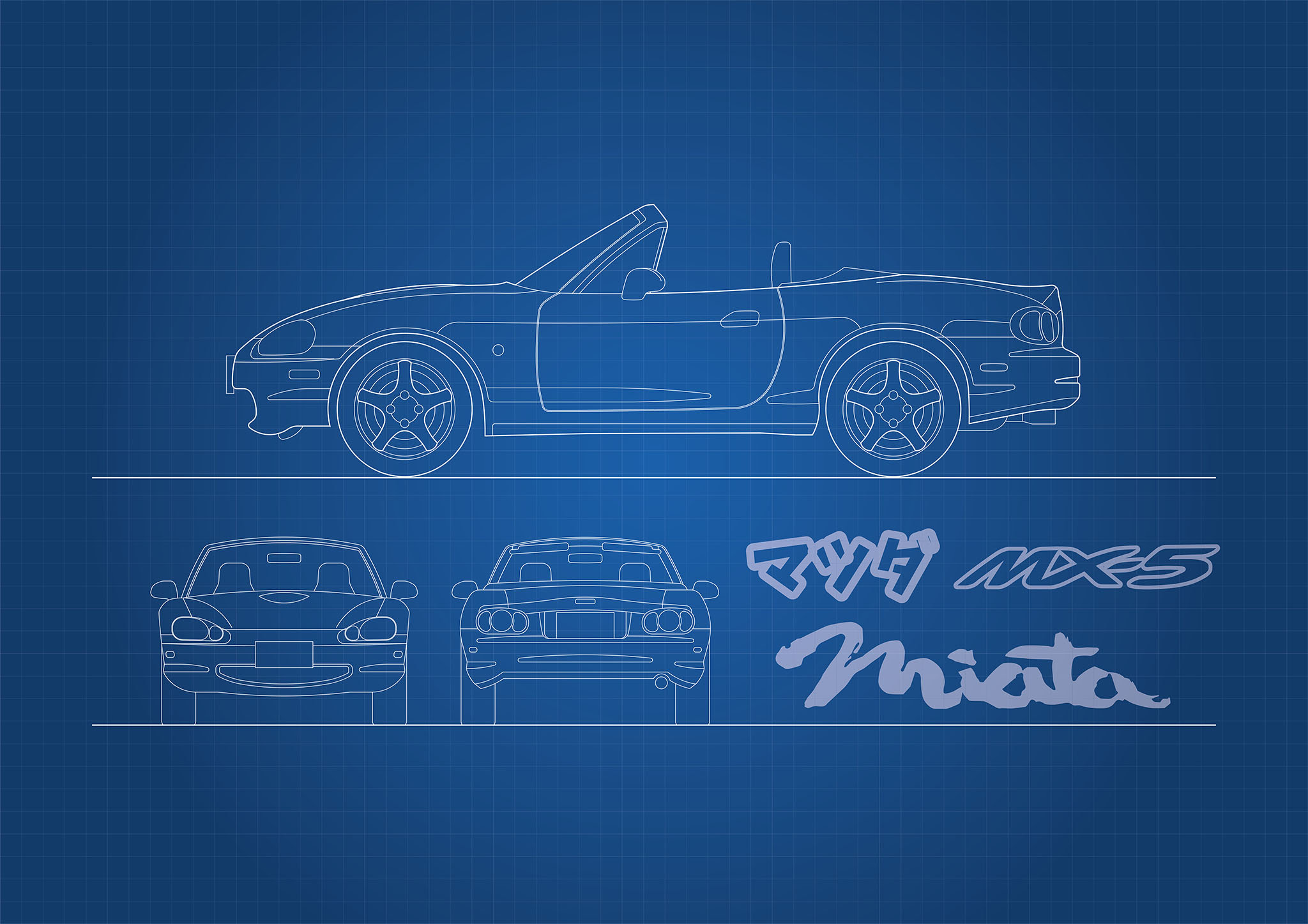 High Qualit Mazda MX-5 Aka Miata Blueprint, Printable Wall Art, Desktop ...