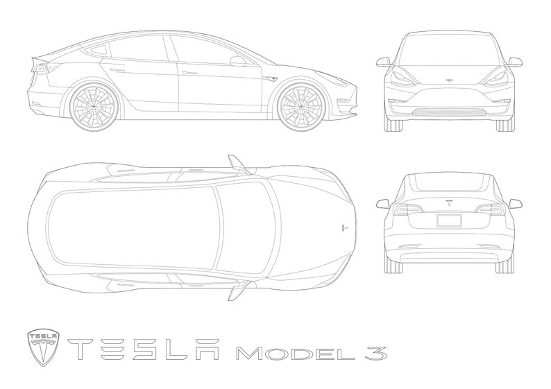Tesla Model 3 Vector File. Instant Download Svg, Eps, Pdf, Jpeg - Etsy