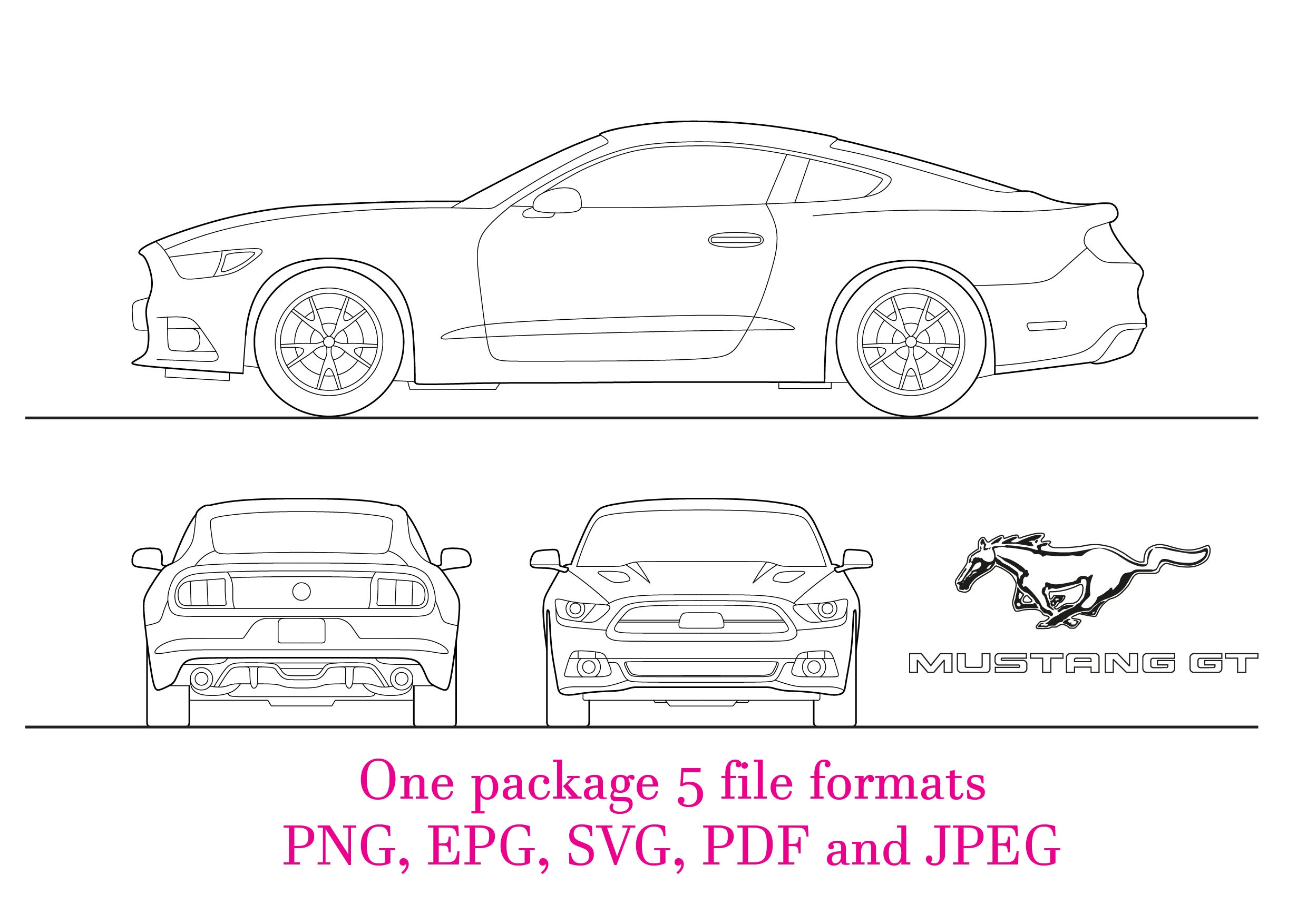 Ford Mustang GT 2015. Instant Download in Svg, Eps, Pdf, Jpeg and Png ...