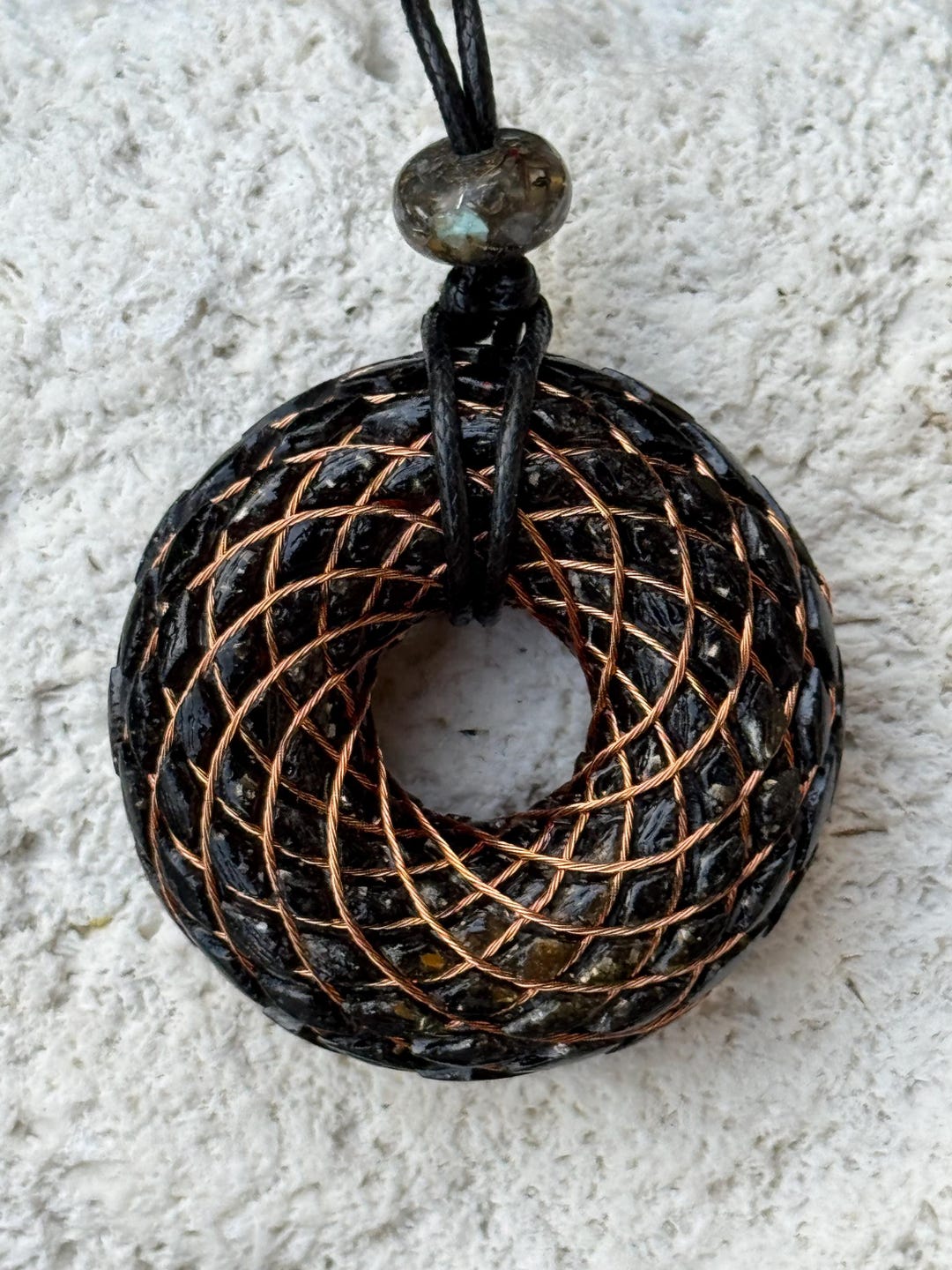 Large Black Orgonite Torus Pendant, Tourmaline Quartz, Chakra Balancing ...