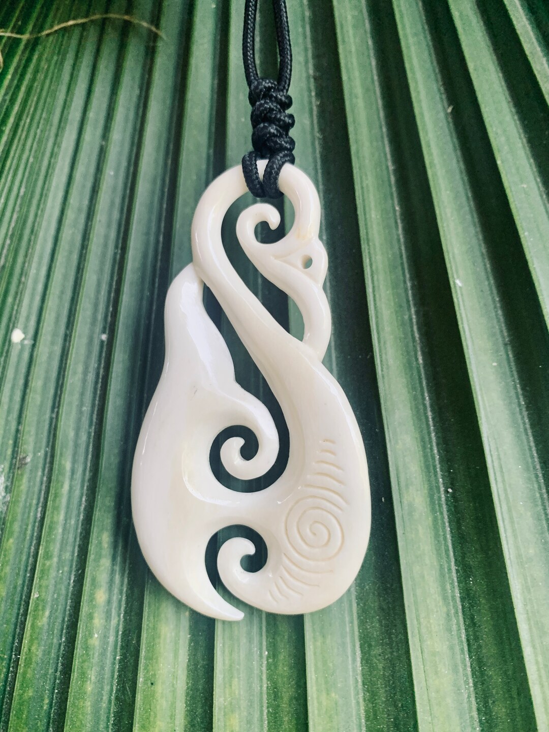 Hand Carved Ox Bone Pendant, Maori, Koru, Whale Tail, Engraved, Blessed ...
