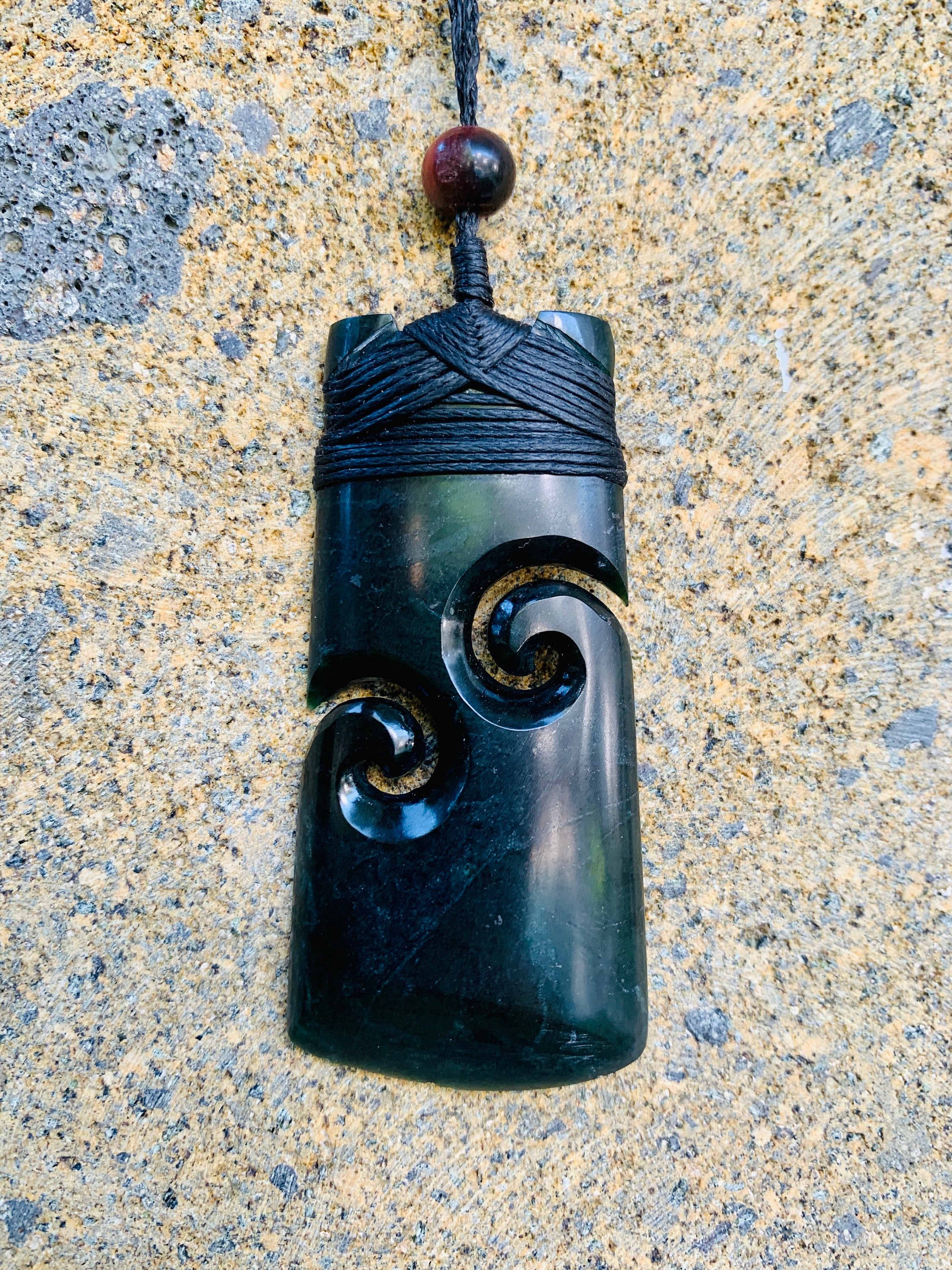 Maori Inspired Black Jade Necklace Double Koru Toki Pendant - Etsy
