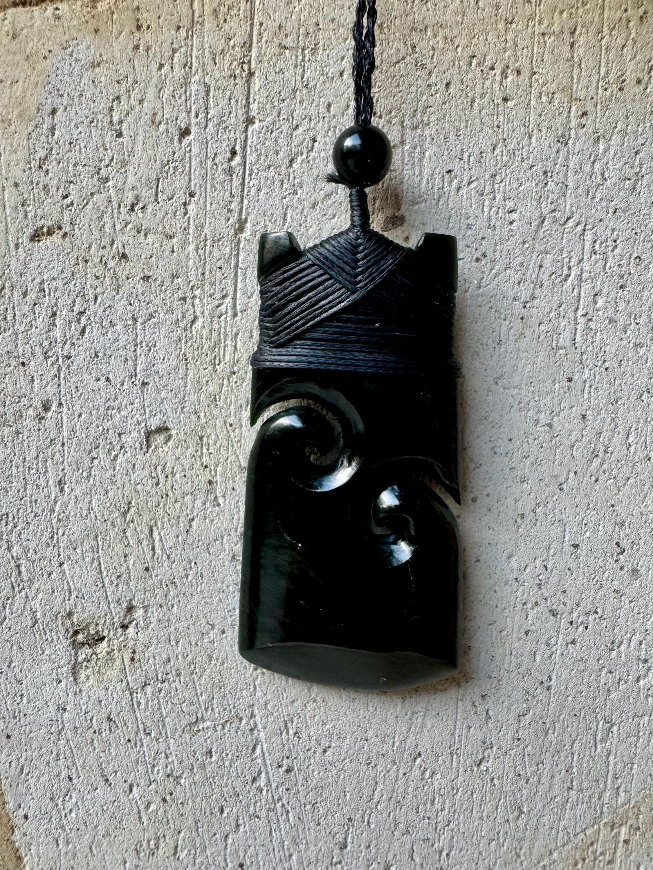Maori Inspired Black Jade Necklace, Double Koru Toki Pendant, Symbol of ...
