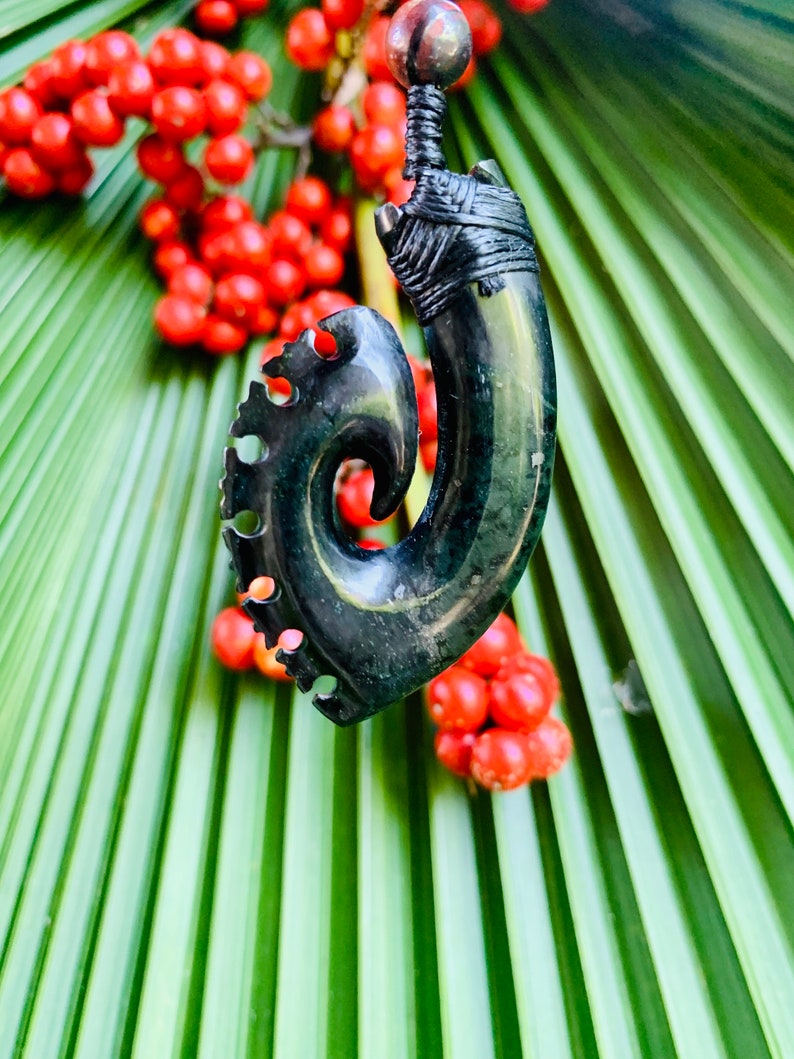 Indonesian Black Jade Fish Hook Pendant, in the Māori Culture the Hei ...