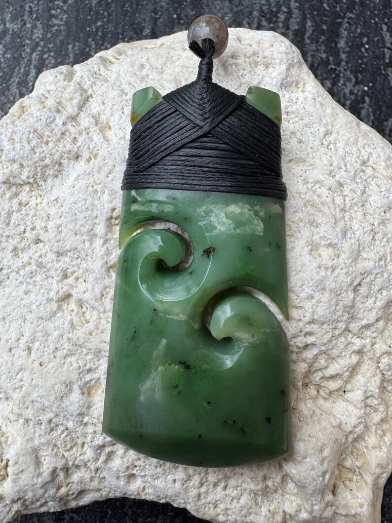 Maori Inspired Indonesian Jade Necklace, Double Koru Toki Pendant ...