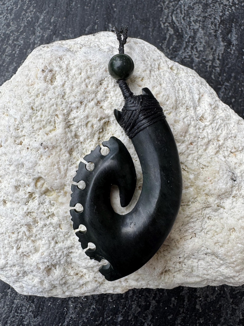 Indonesian Black Jade Fish Hook Pendant, in the Māori Culture the Hei ...