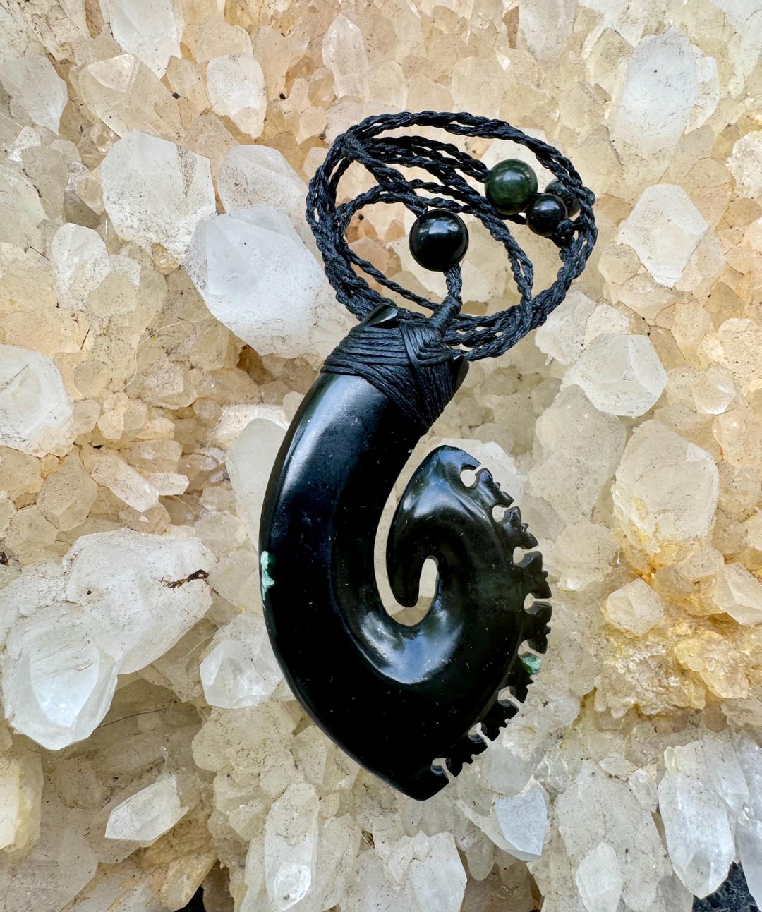 Indonesian Black Jade Fish Hook Pendant, in the Māori Culture the Hei ...