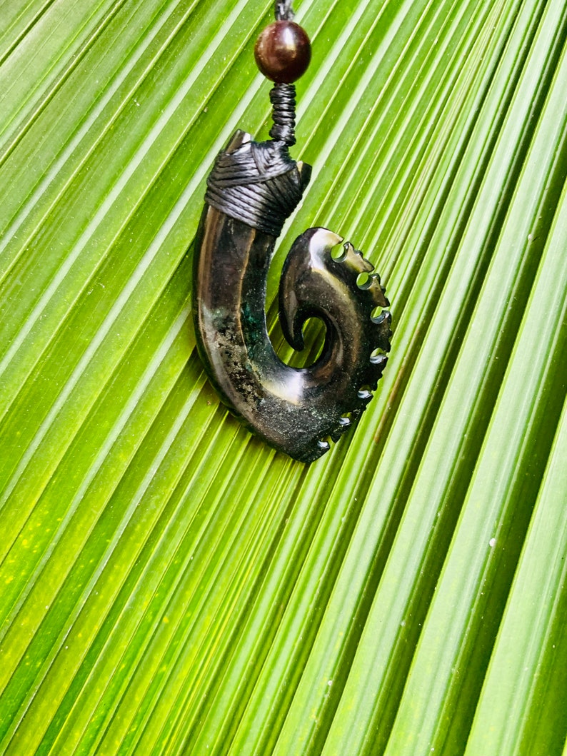Indonesian Black Jade Fish Hook Pendant, in the Māori Culture the Hei ...