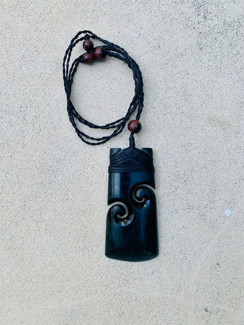 Maori Inspired Black Jade Necklace Double Koru Toki Pendant - Etsy