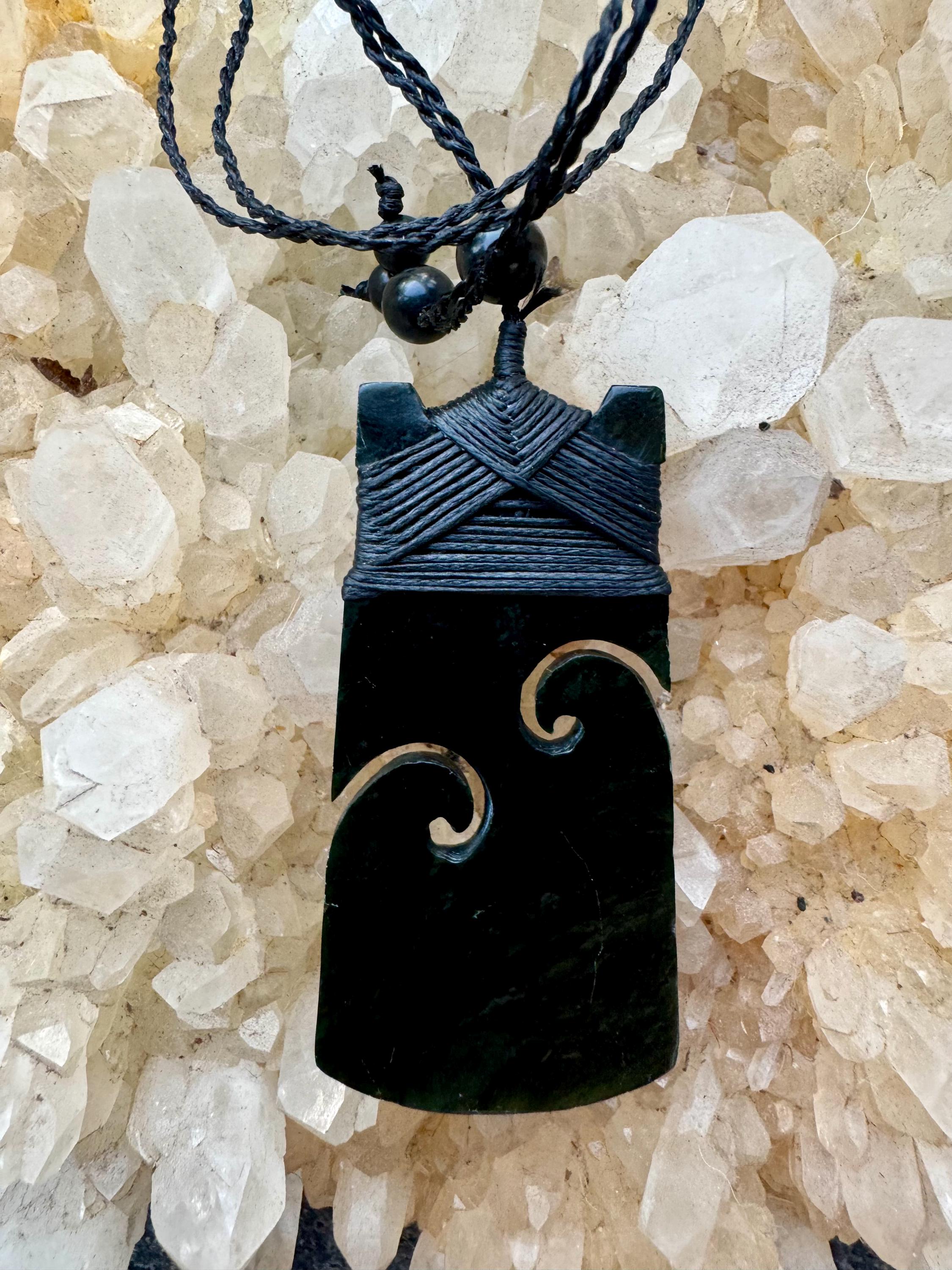 Maori Inspired Black Jade Necklace, Double Koru Toki Pendant, Symbol of ...