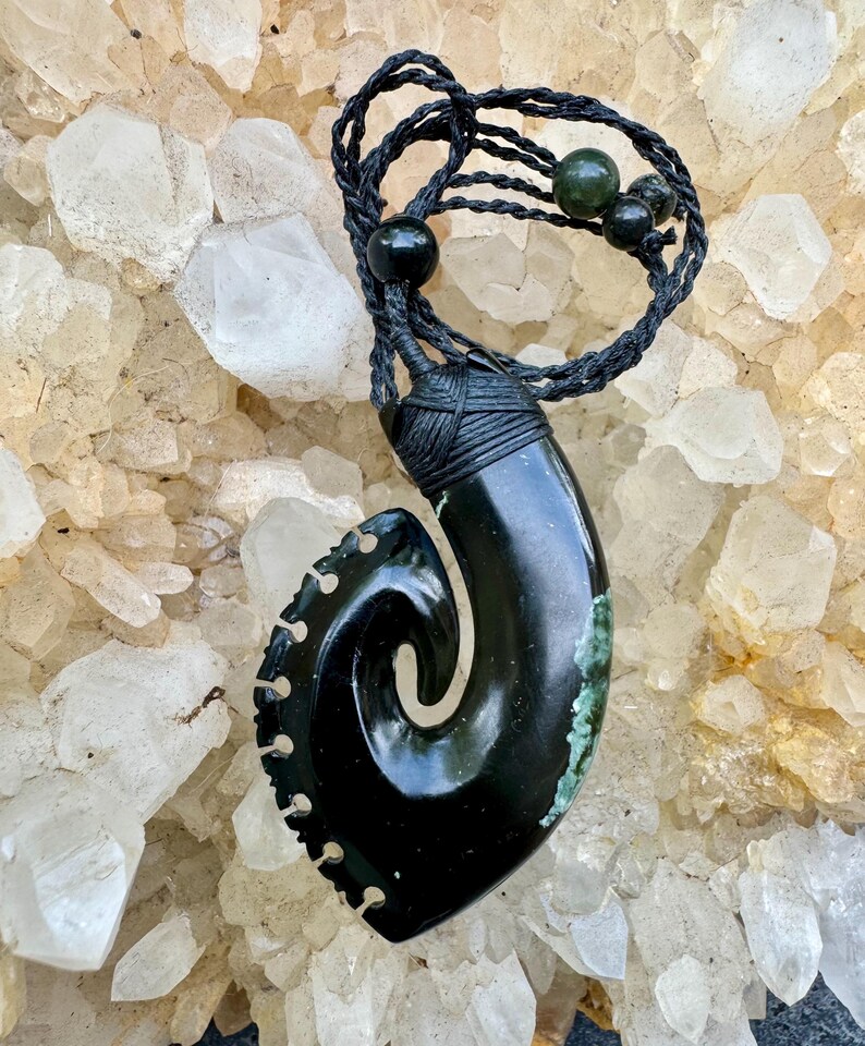 Indonesian Black Jade Fish Hook Pendant, in the Māori Culture the Hei ...