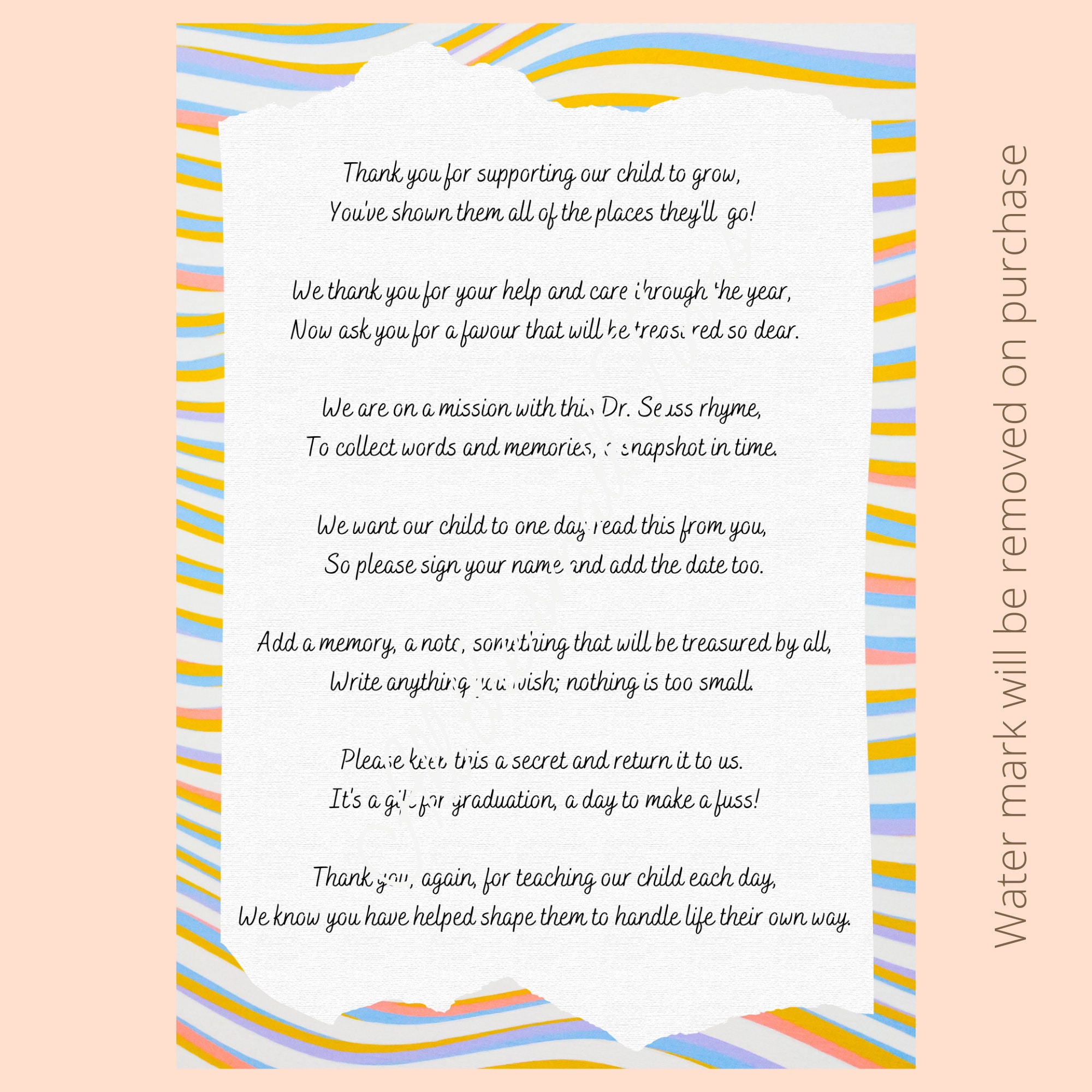Dr Seuss Teacher Keepsake Letter Note Blurb for Book Instructions Oh ...