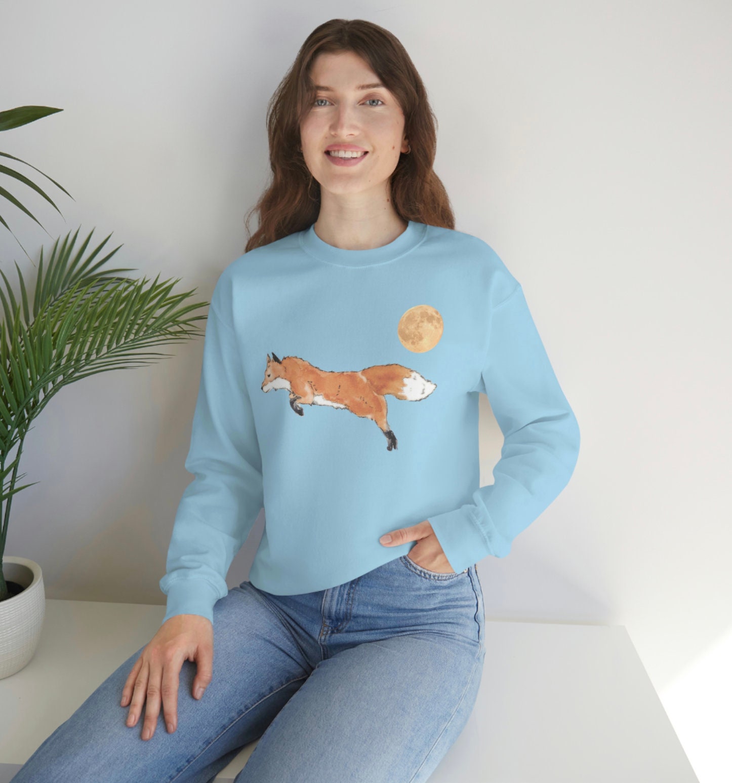 Fox Moon Sweatshirt, Watercolor Fox Design, Fox Themed Sweatshirt, Fox ...