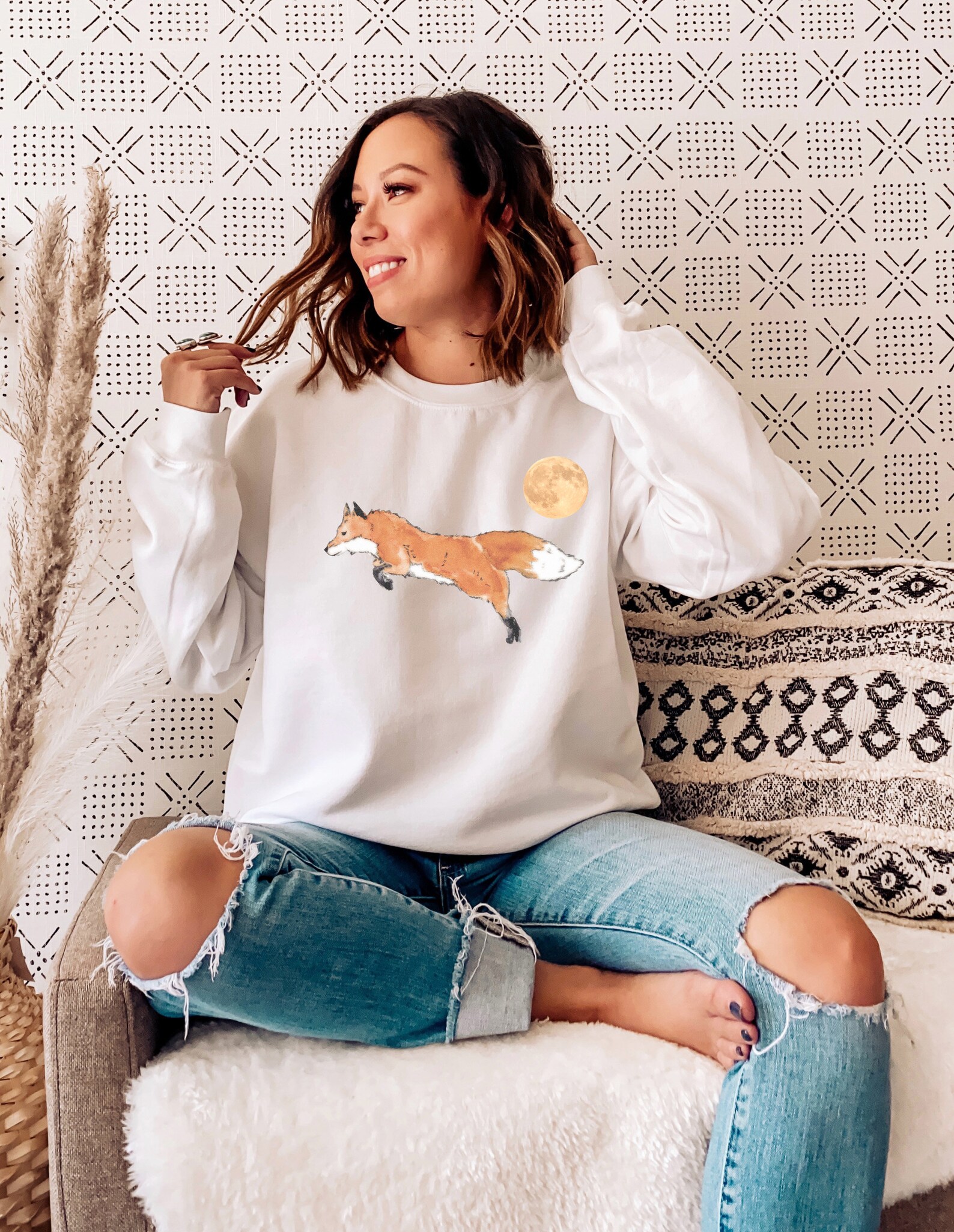 Fox Moon Sweatshirt, Watercolor Fox Design, Fox Themed Sweatshirt, Fox ...