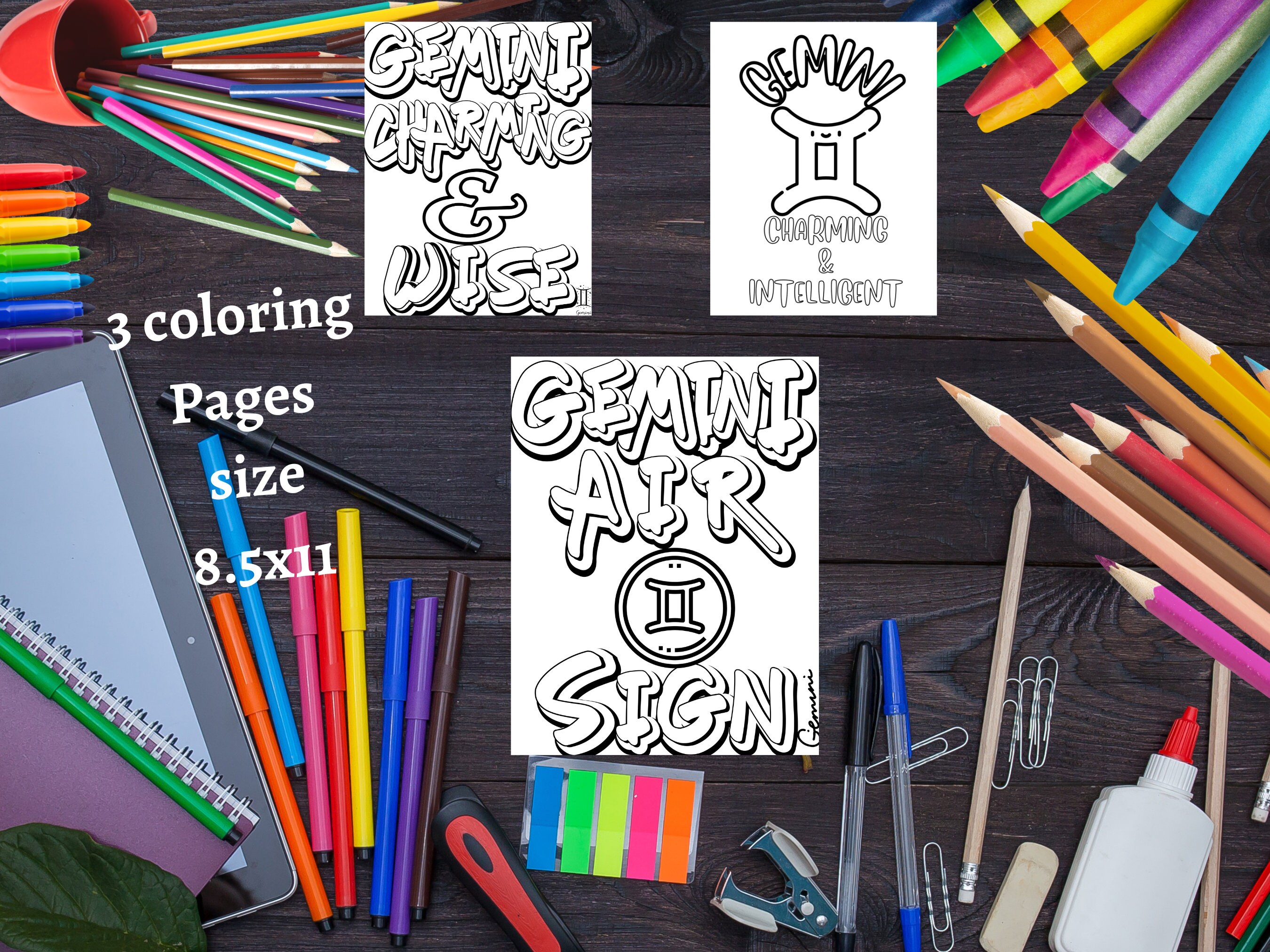 GEMINI Zodiac Coloring PDF Printable Gemini Instant Download 3rd ...