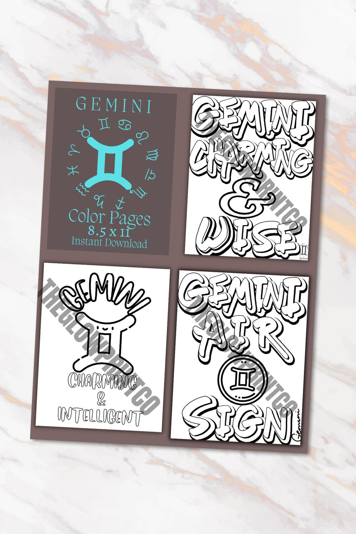 GEMINI Zodiac Coloring PDF Printable Gemini Instant - Etsy