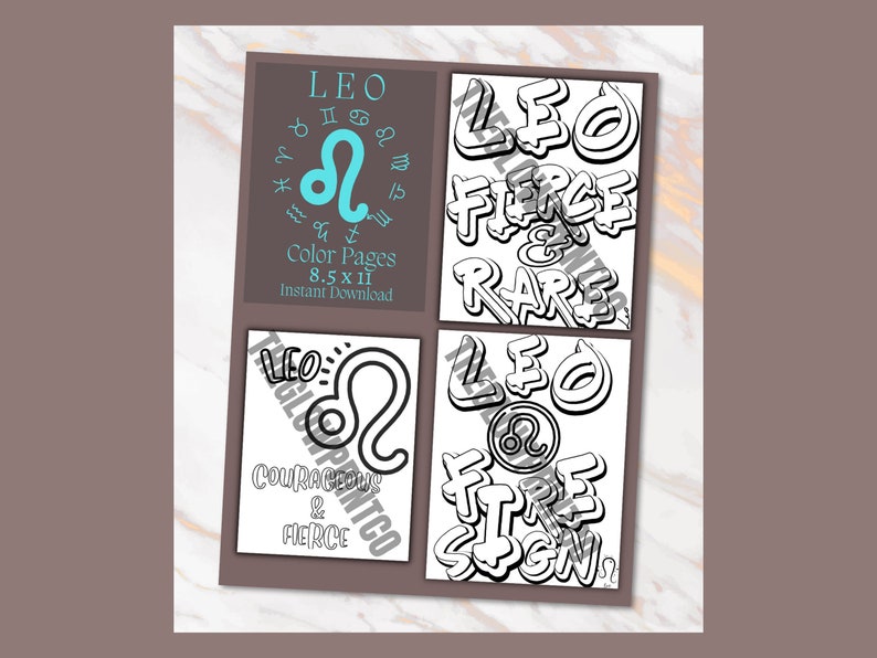 LEO Zodiac Coloring PDF Printable Leo Instant Download 4th - Etsy