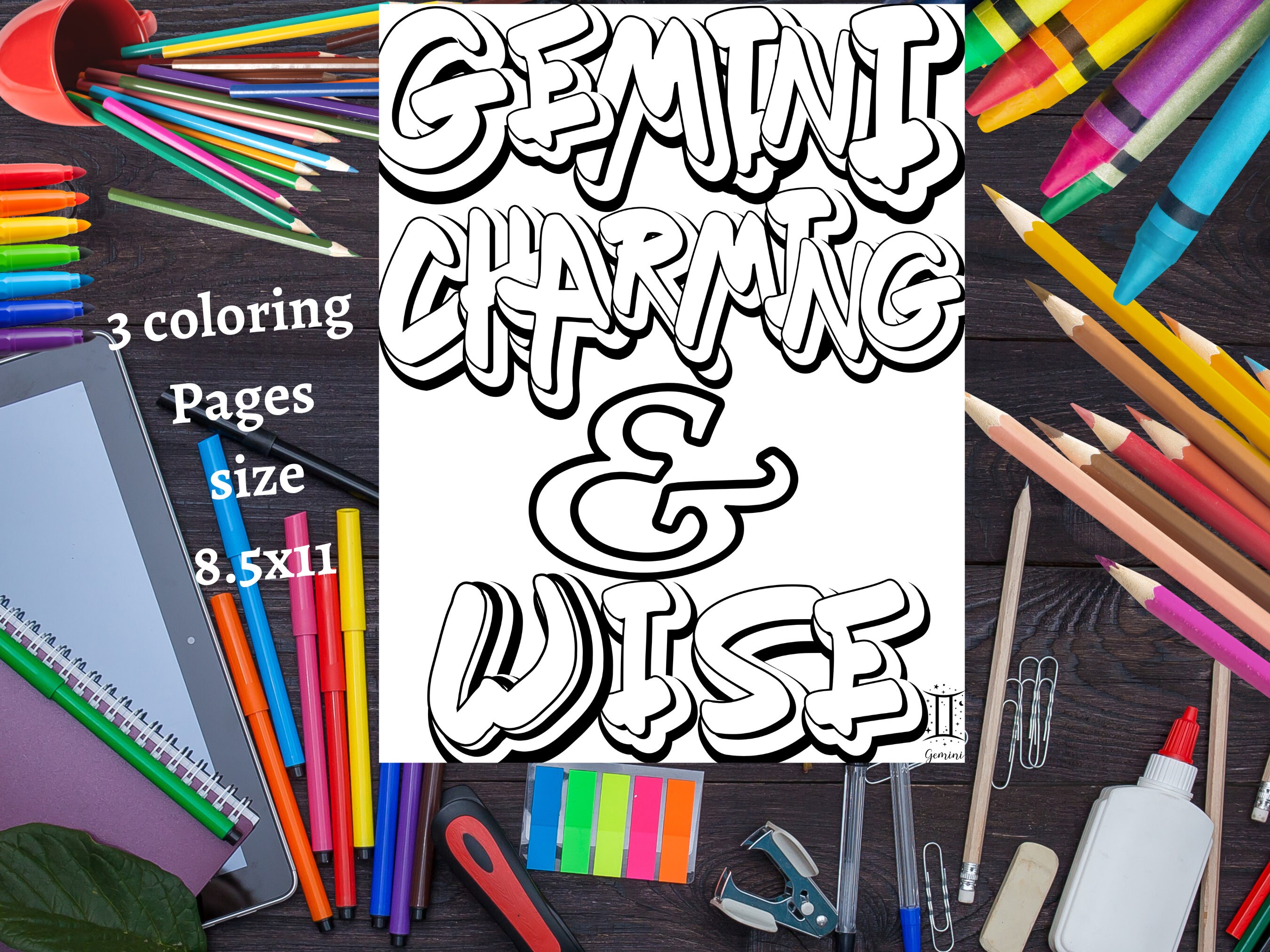 GEMINI Zodiac Coloring PDF Printable Gemini Instant Download 3rd ...