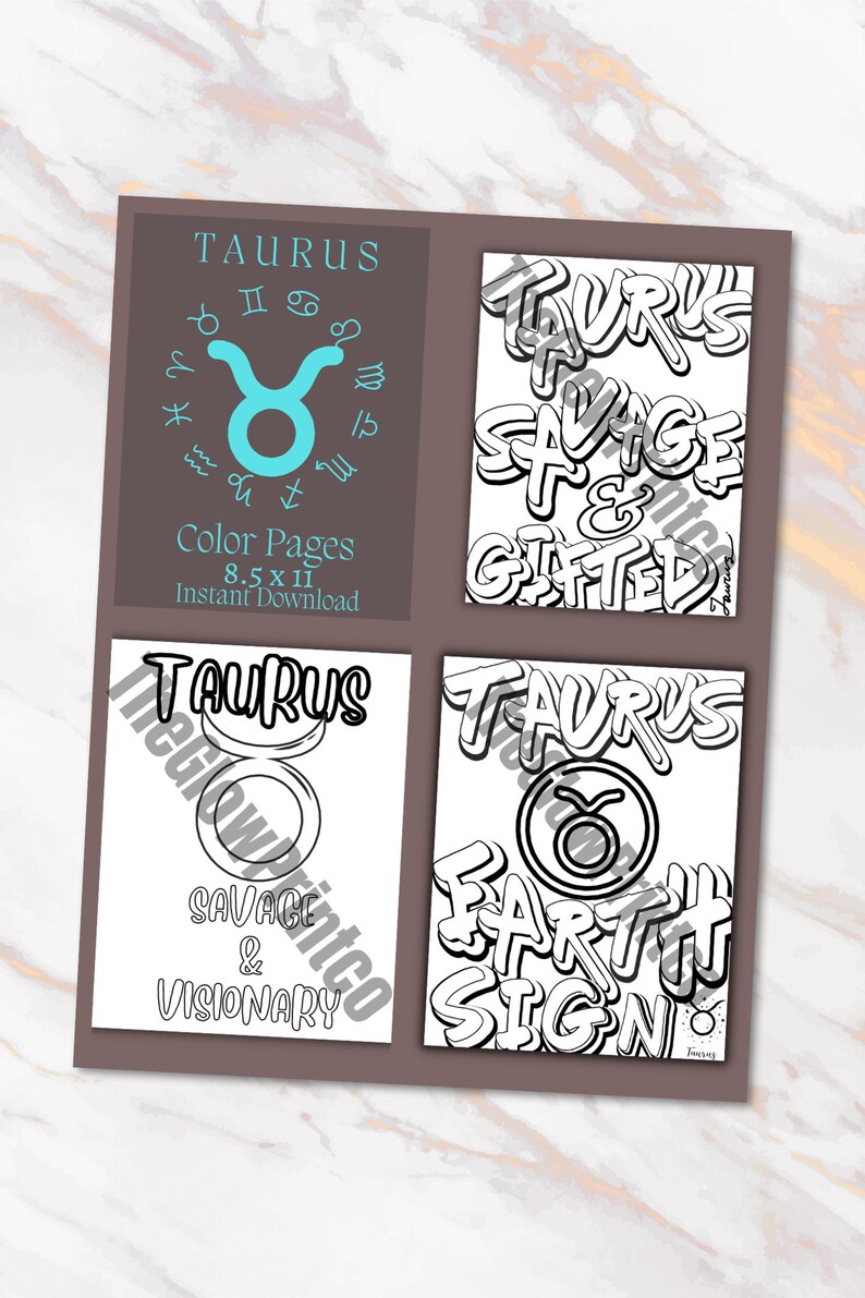 TAURUS Zodiac Coloring PDF Printable Taurus Instant - Etsy