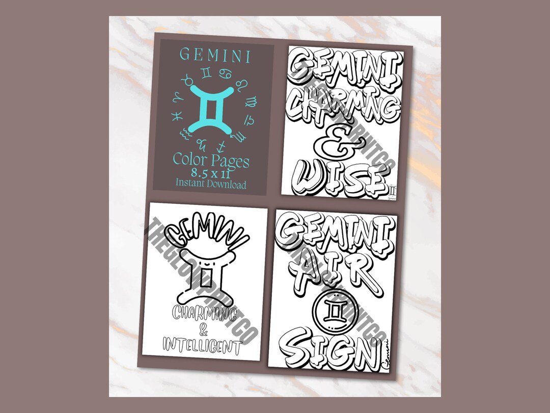 GEMINI Zodiac Coloring PDF Printable Gemini Instant - Etsy